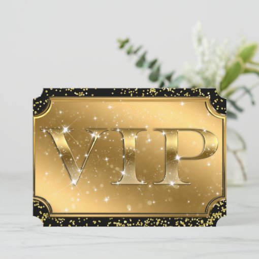 Gold Black Confetti Sparkle Glam VIP Party Ticket Invitation | Zazzle