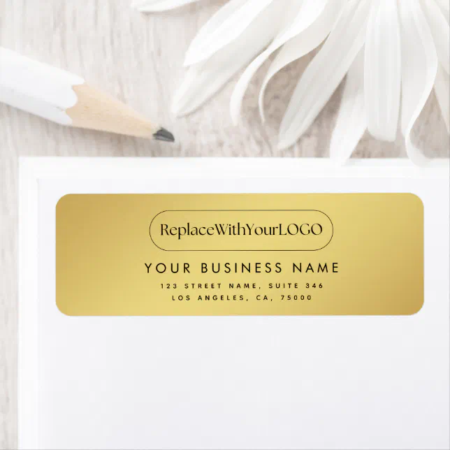 Gold & Black Custom Long Horizontal Company Logo Label | Zazzle