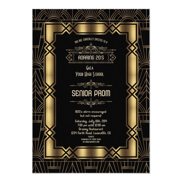 Gold Black Deco Gatsby 1920s Style Senior PROM Invitation | Zazzle.com