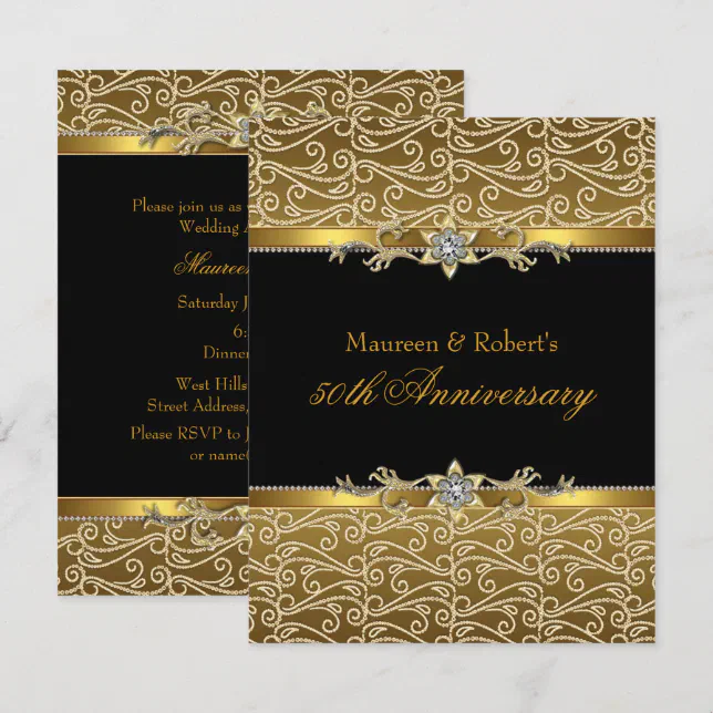 Gold Black Diamond 50th Anniversary Invitation | Zazzle