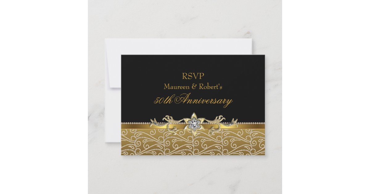Gold & Black Diamond 50th Anniversary RSVP | Zazzle