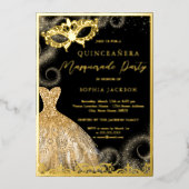 Gold Black Dress Masquerade Party Quinceanera Foil Invitation | Zazzle