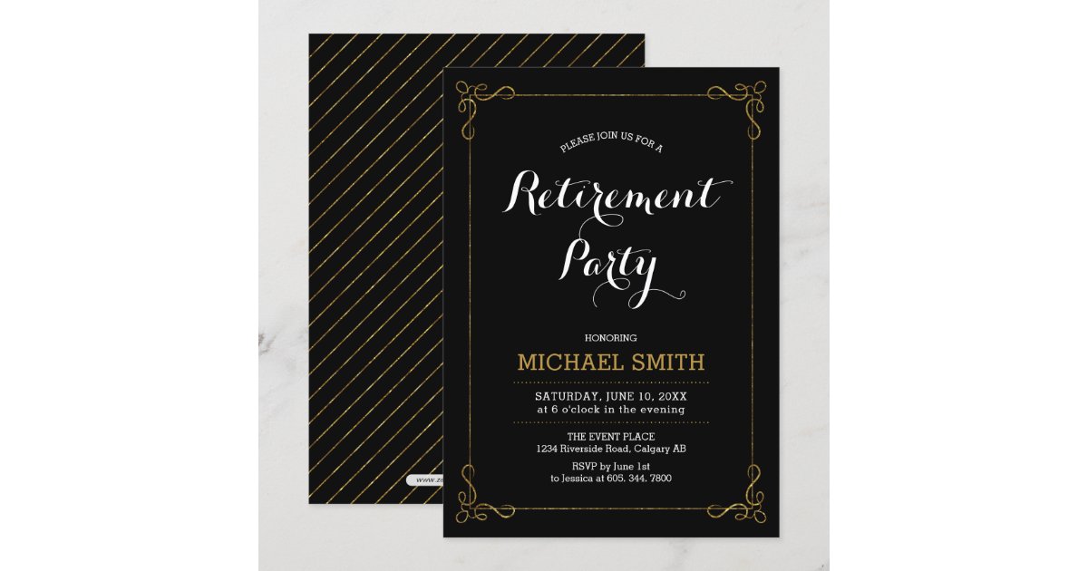 Gold & Black | Elegant Classy Retirement Party Invitation | Zazzle