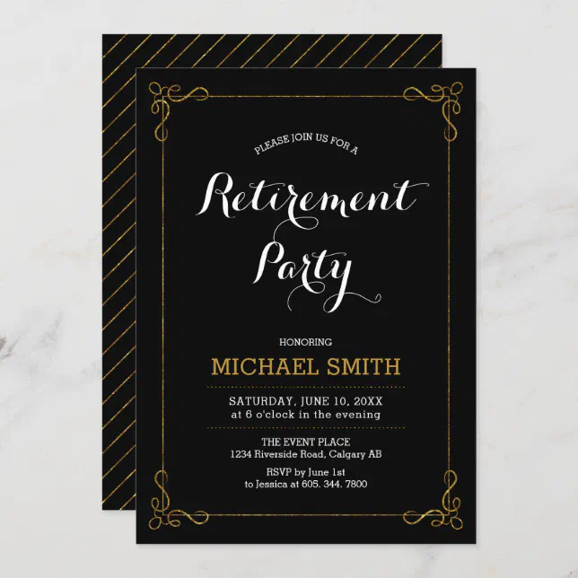Gold & Black | Elegant Classy Retirement Party Invitation | Zazzle