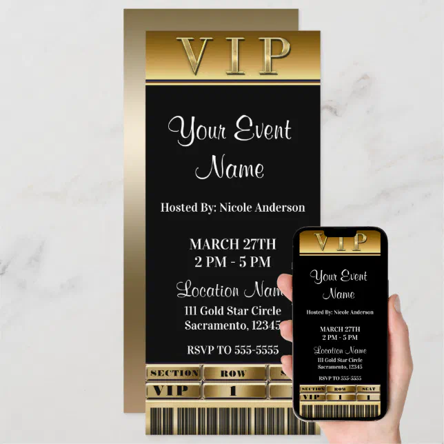 Gold & Black Elegant Dinner Party VIP Ticket Invitation | Zazzle