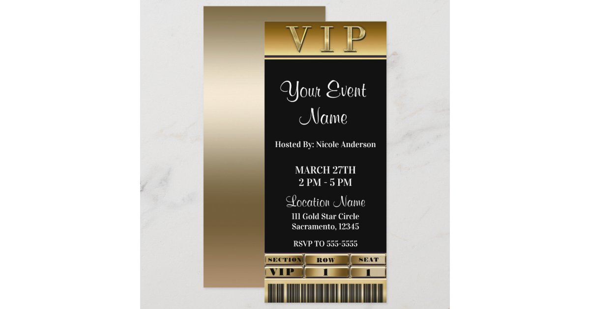 Gold & Black Elegant Dinner Party VIP Ticket Invitation | Zazzle