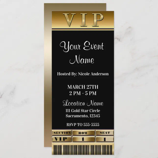 Gold & Black Elegant Dinner Party VIP Ticket Invitation | Zazzle