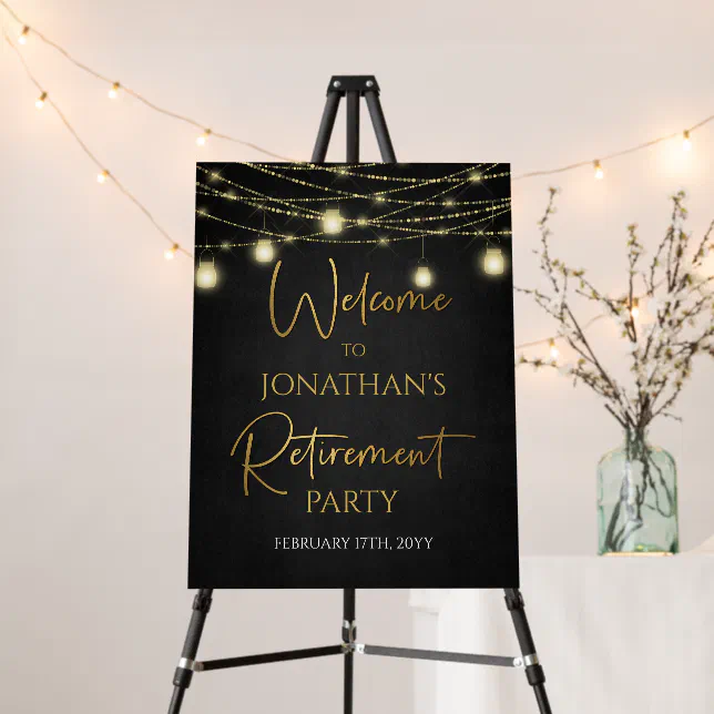 Gold Black Elegant Script Retirement Party Welcome Foam Board | Zazzle