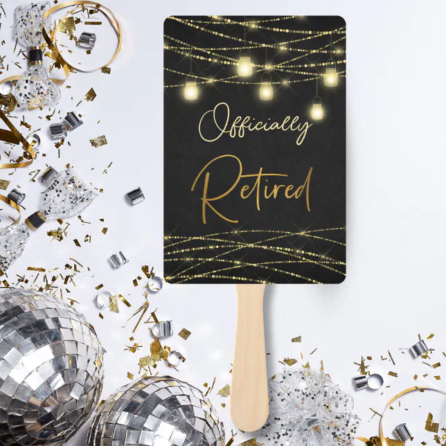 Gold Black Elegant Script Retirement Sign Hand Fan | Zazzle