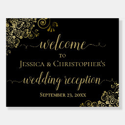 Gold & Black Elegant Wedding Reception Welcome Foam Board | Zazzle