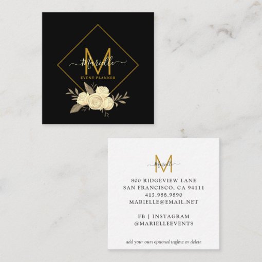 Gold Black Event Planner Business Card | Zazzle