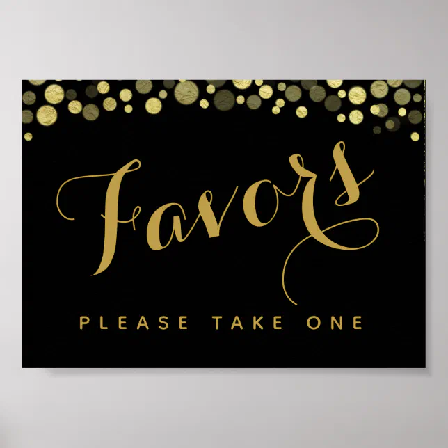Gold & Black Favors party or wedding sign | Zazzle