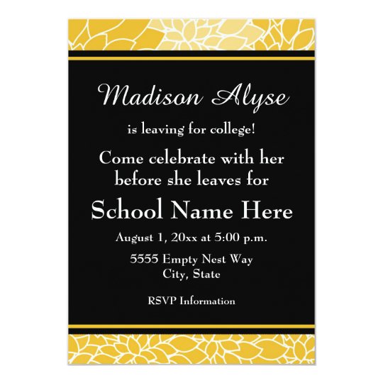 Gold Black Floral Going to College Party Invite | Zazzle.com