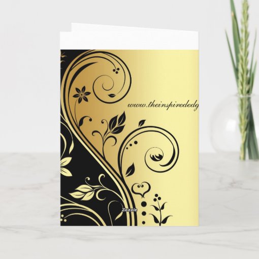 Gold & Black Floral Scroll Elegant Thank You Card | Zazzle