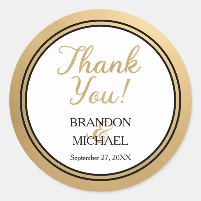 Gold Black Formal Wedding Thank You Round Sticker | Zazzle