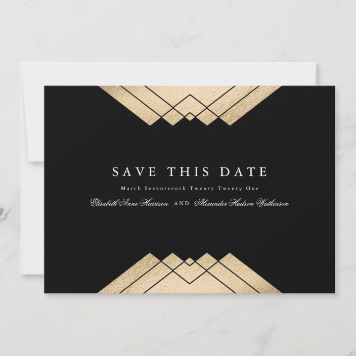 Gold Black Geometric Gatsby Qr Code Save The Date Invitation