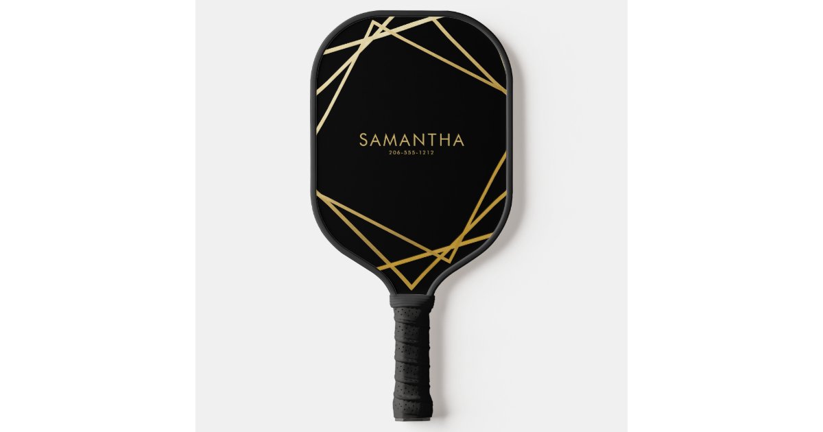 Gold Black Geometric Personalized Name Pickleball Paddle | Zazzle