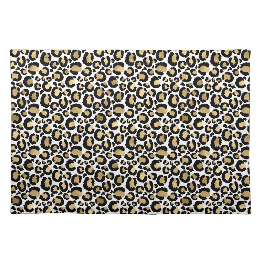 Gold Black Glam Leopard Print Cloth Placemat | Zazzle