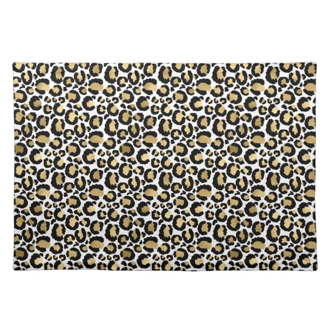 Gold Black Glam Leopard Print Cloth Placemat | Zazzle
