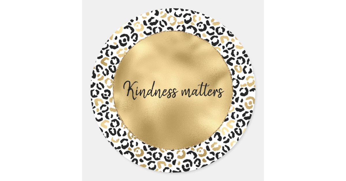 Gold Black Glam Leopard Print personalized Classic Round Sticker | Zazzle