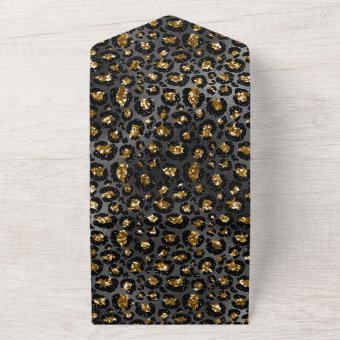 Gold Black Glitter Glam Leopard All In One Invitation | Zazzle
