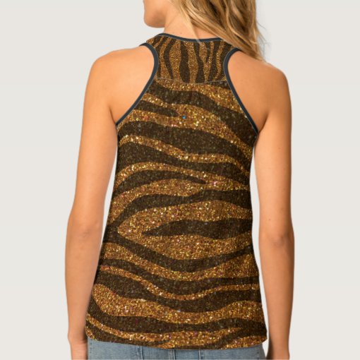 Gold Black Glitter Tiger Stripe Wild Animal Print Tank Top | Zazzle