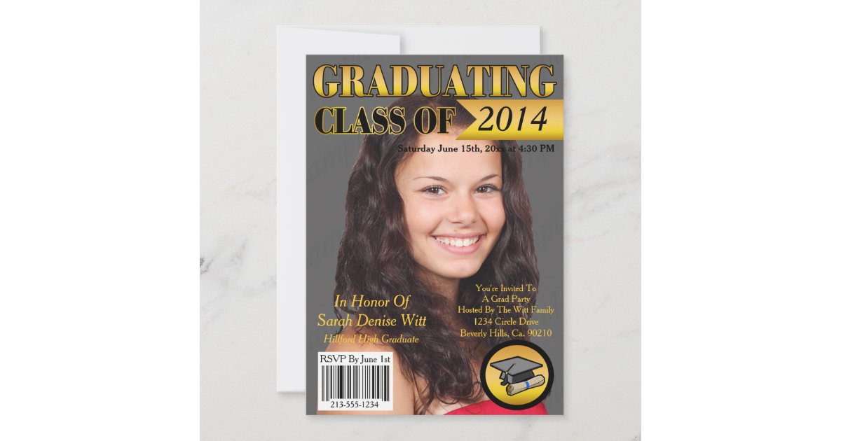 Gold & Black Graduating Class Magazine Cover Invitation | Zazzle