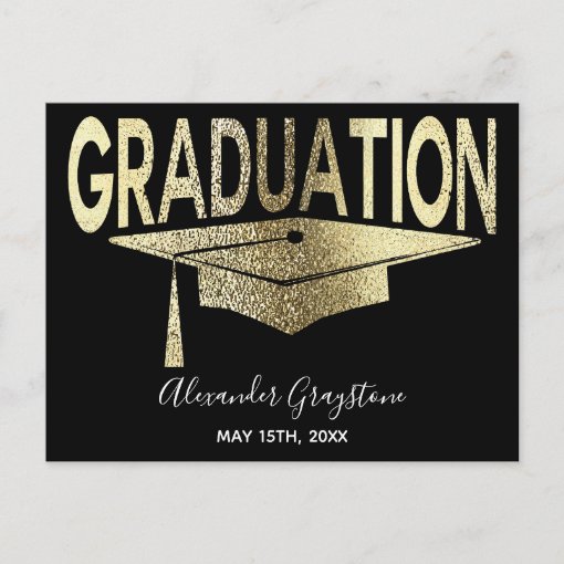 Gold Black Graduation Cap Save The Date Celebratio Postcard | Zazzle