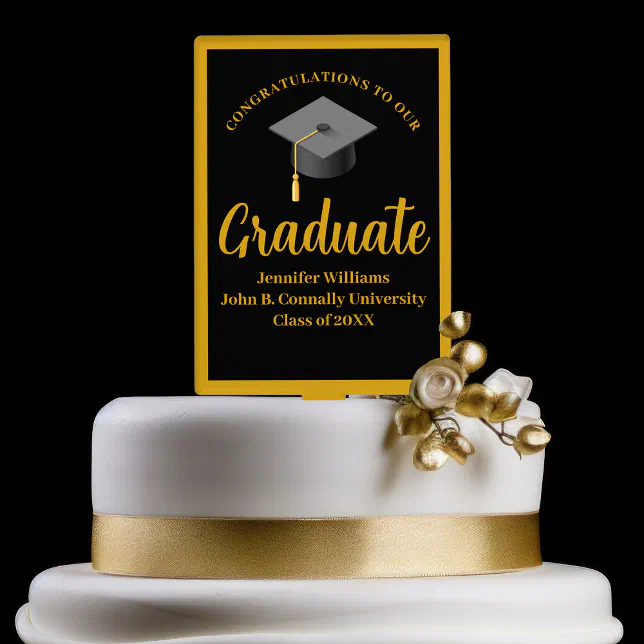 Gold Black Graduation Congratulations Graduate Cake Topper | Zazzle