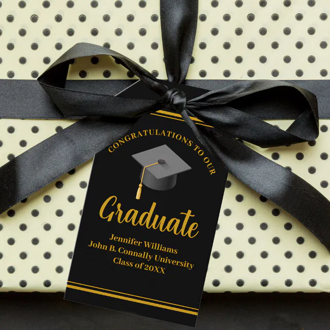 Gold Black Graduation Congratulations Graduate Gift Tags | Zazzle