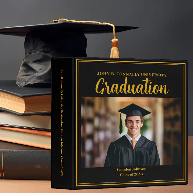 Gold Black Graduation Formal Graduate Photo Album 3 Ring Binder | Zazzle