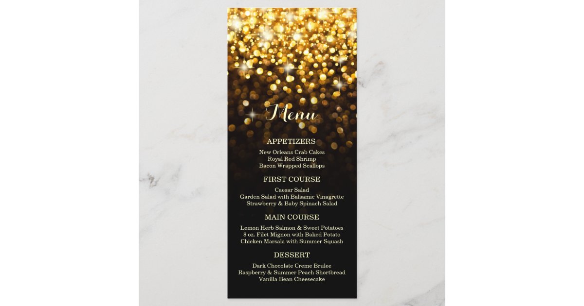 Gold Black Hollywood Glitz Glam Wedding Menu | Zazzle