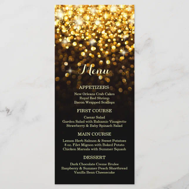 Gold Black Hollywood Glitz Glam Wedding Menu | Zazzle
