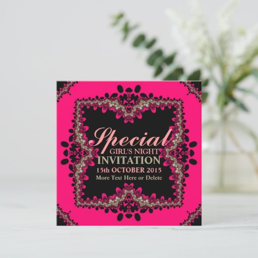 Gold Black & Hot Pink Girls Night Party Invitation | Zazzle