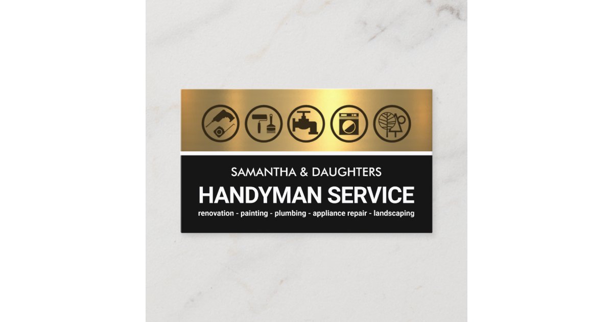 Gold Black Layers Handyman Tools Business Card | Zazzle