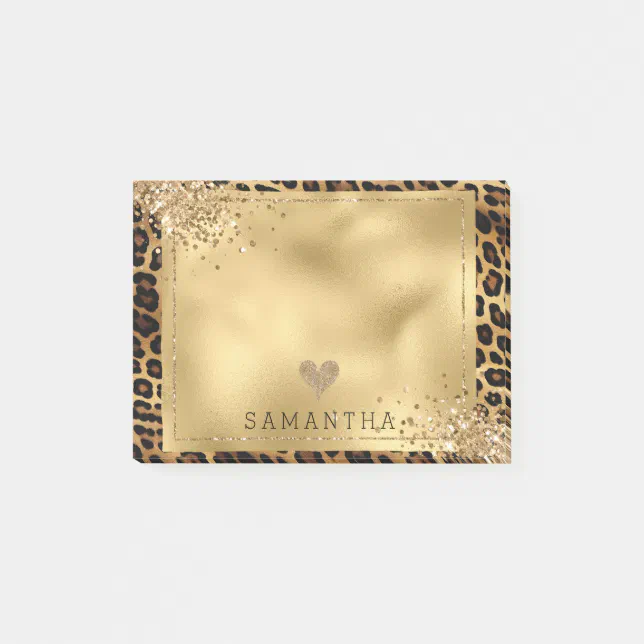 Gold Black Leopard Print Glitter Post-it Notes | Zazzle