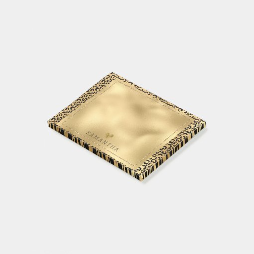 Gold Black Leopard Print Personalized Post-it Notes | Zazzle