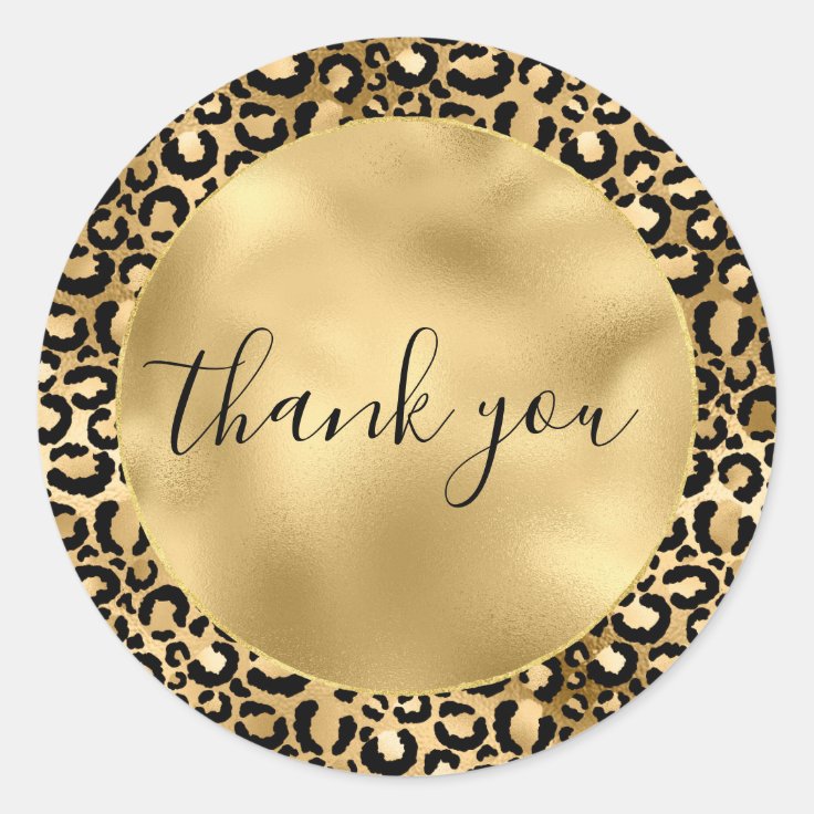 Gold Black Leopard Print Thank you Classic Round Sticker | Zazzle