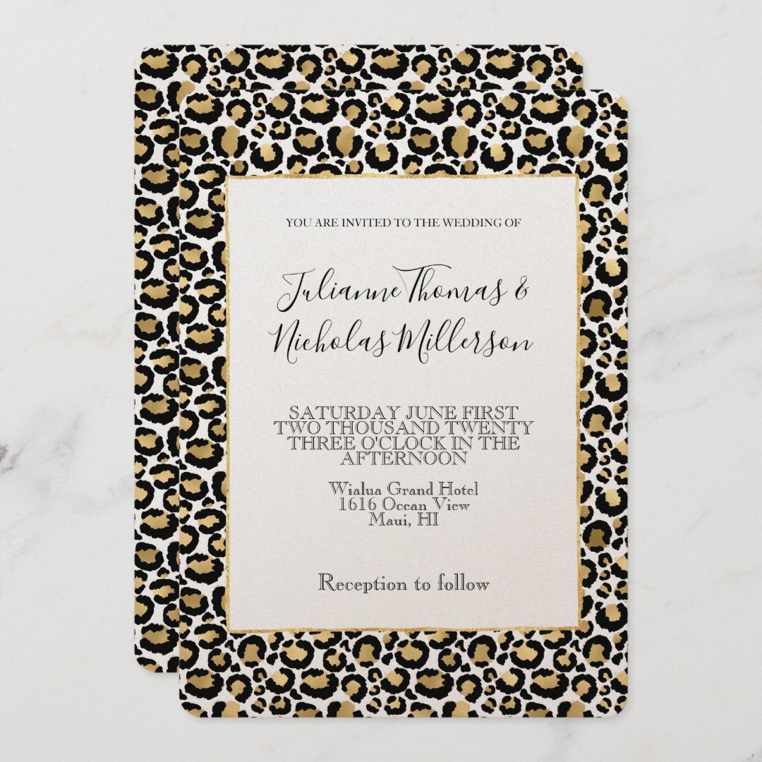 Gold Black Leopard Print Wedding Invitation | Zazzle