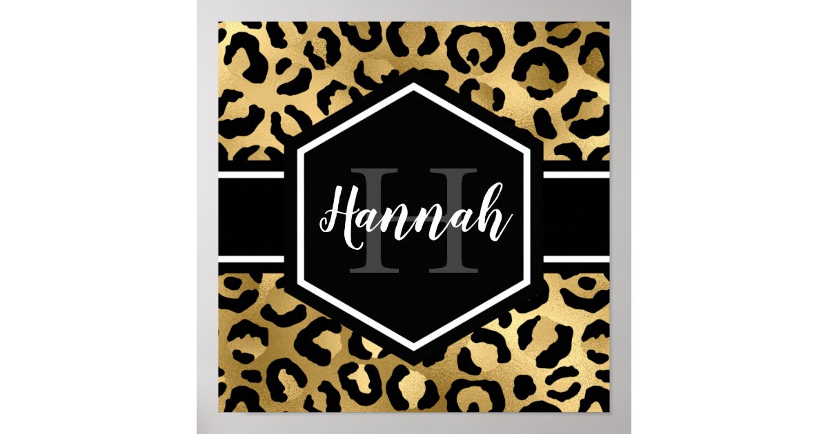 Gold Black Leopard Spots Monogram Poster | Zazzle