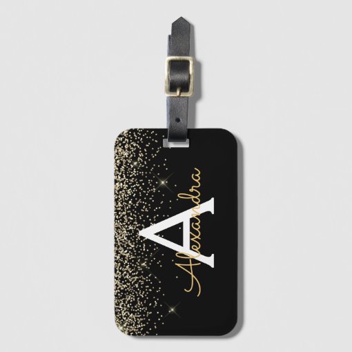 Gold Black Luxury Glitter Sparkle Monogram Luggage Tag | Zazzle