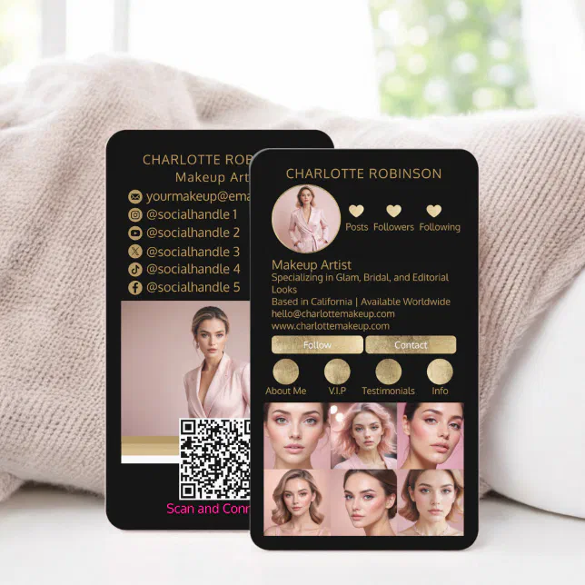 Gold black Makeup beauty Social Media Influencer Business Card | Zazzle