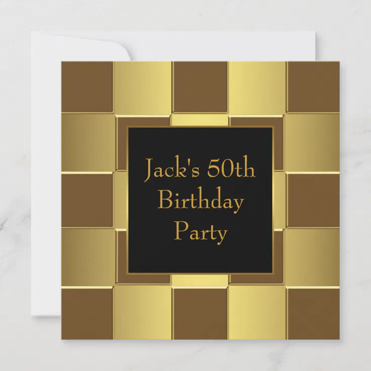 Gold Black Mans 50th Birthday Party Invitations | Zazzle