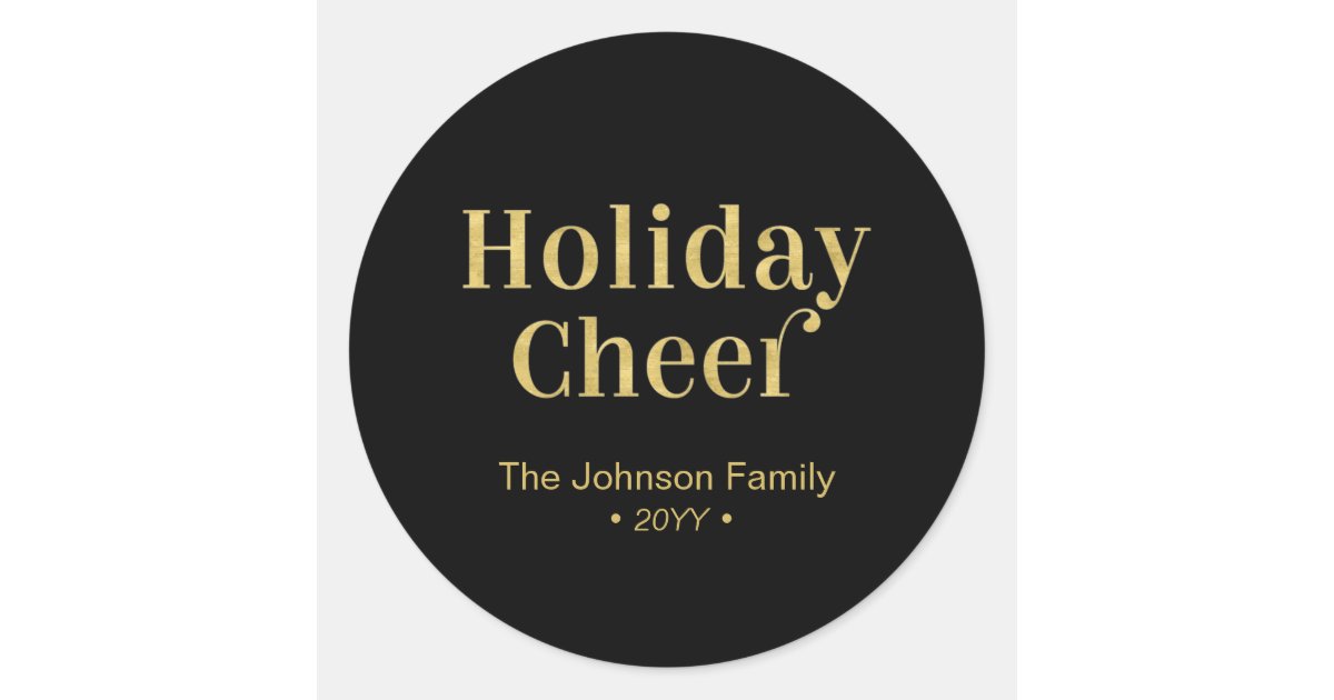 Gold & Black Modern Christmas Holiday Cheer Classic Round Sticker | Zazzle
