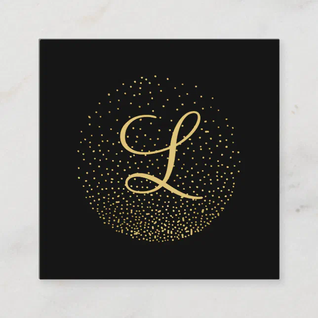 Gold & Black | Modern Circle Monogram Professional Square Business Card ...