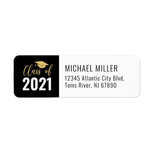 Gold & Black Modern Graduation Cap Address Labels | Zazzle.com