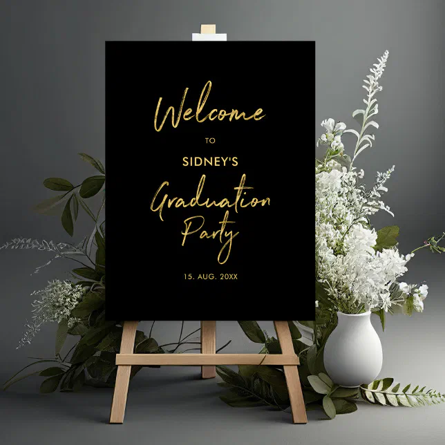 Gold & Black Modern Graduation Party Welcome Sign | Zazzle