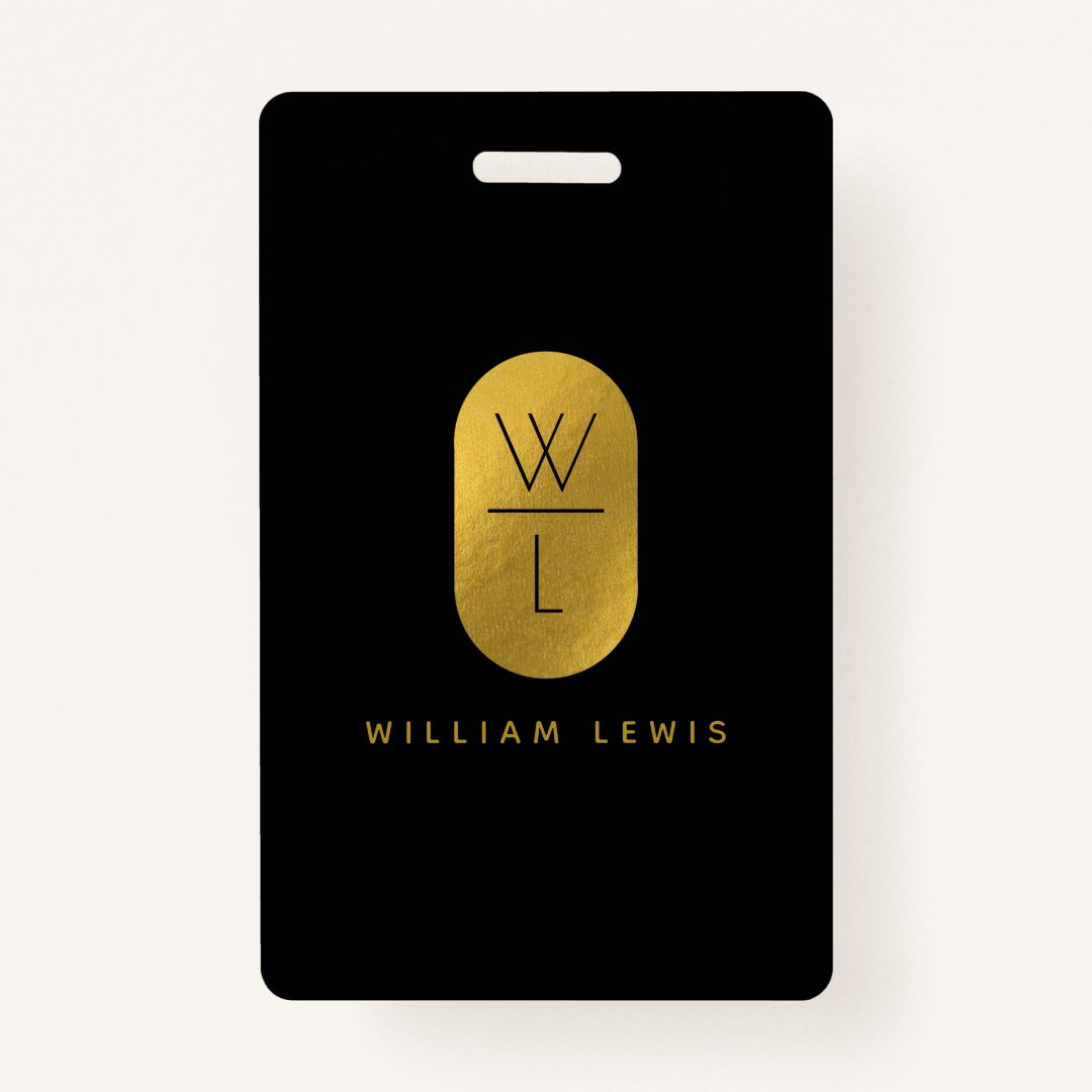 Gold & Black Monogram Modern Minimalist Badge | Zazzle