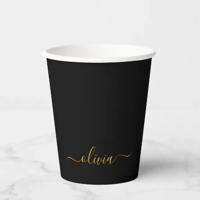 Gold Black Monogram Paper Cups | Zazzle