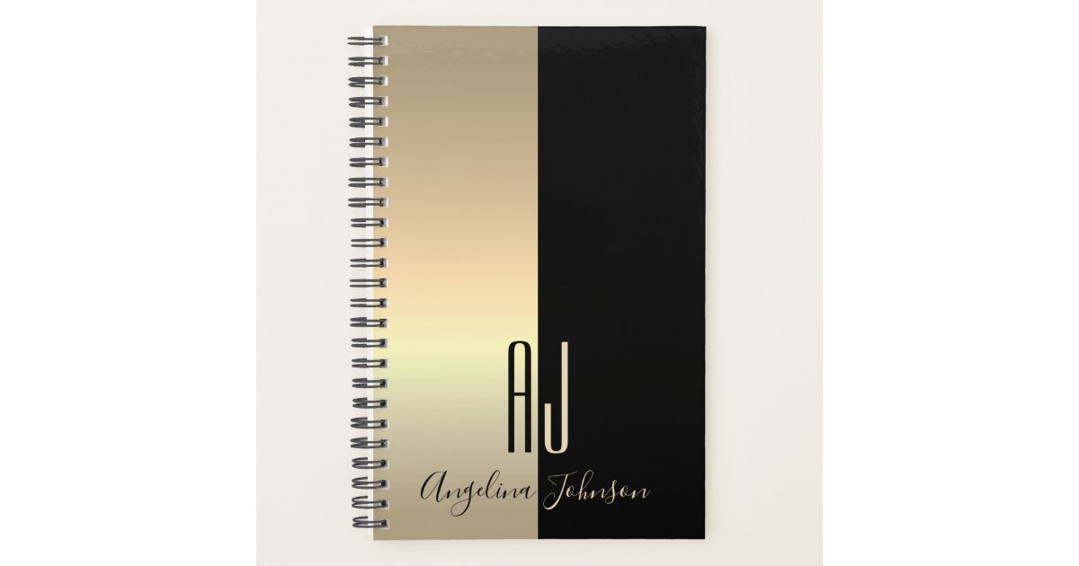 Gold Black Monogram Planner | Zazzle